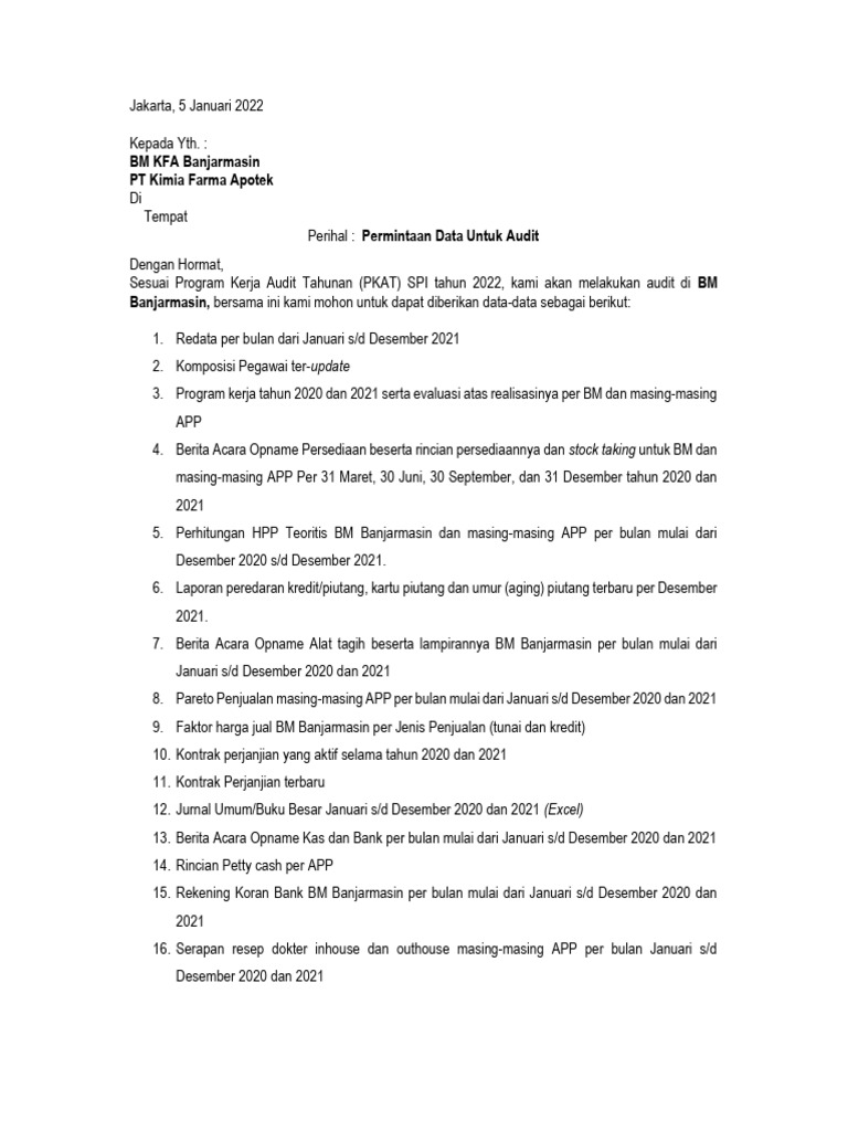 PERMINTAN DATA Audit SPI | PDF