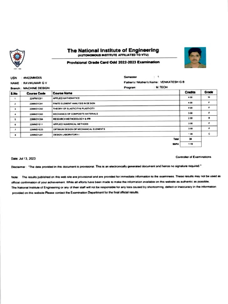 Mtech Marks Cards | PDF | Mechanical Engineering | Applied And ...