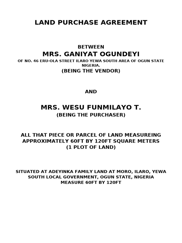 Land Purchase Agreement New Format | PDF | Assignment (Law) | Private Law