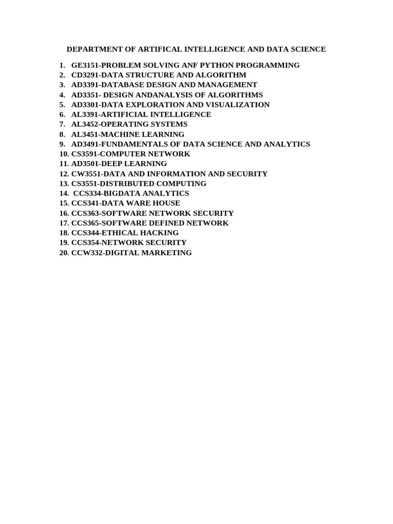 AI & Data Science Course List | PDF