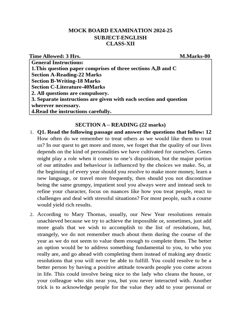 Qp English Cl Xii Mock-board | PDF | Reason | Climate Change