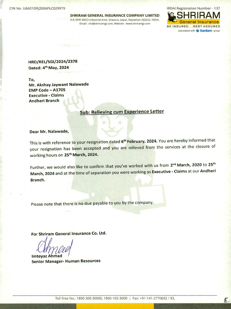 Relieving Letter 2 | PDF