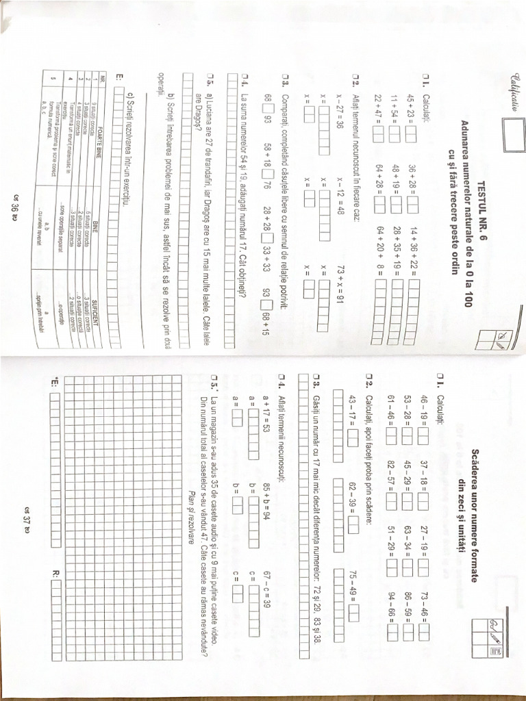 Culegere Matematica Clasa 2 Pag 36-37 | PDF
