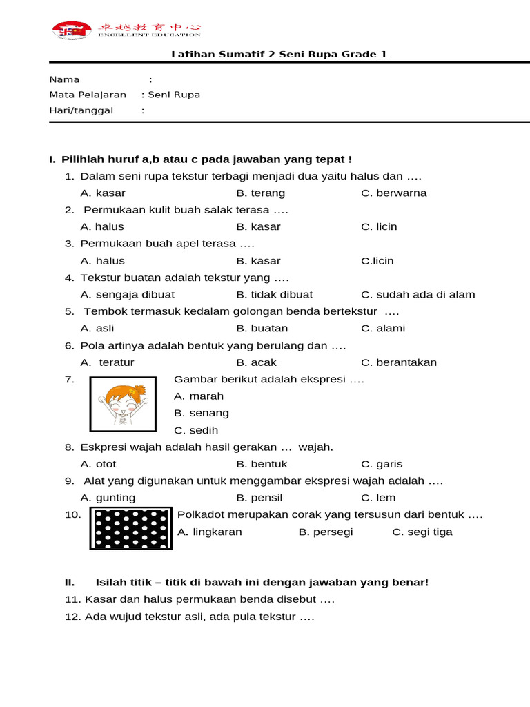 Soal Seni Rupa Kelas 1 | PDF