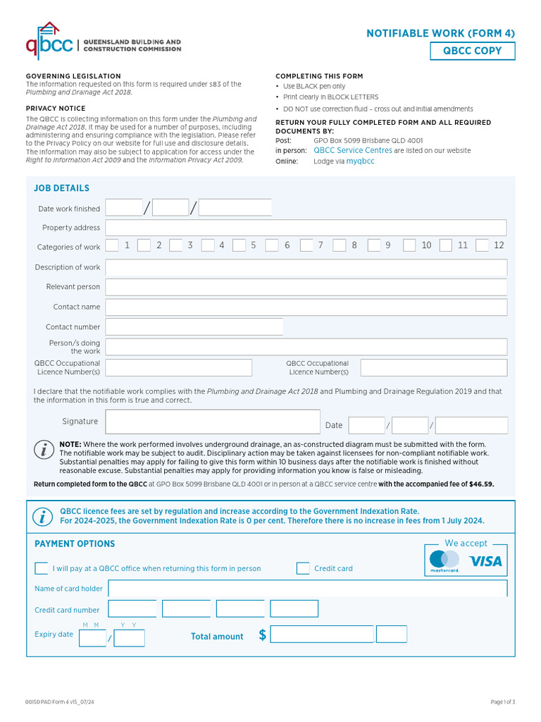 Notifiable Work Submission Form | PDF | Plumbing | Hydraulic Engineering