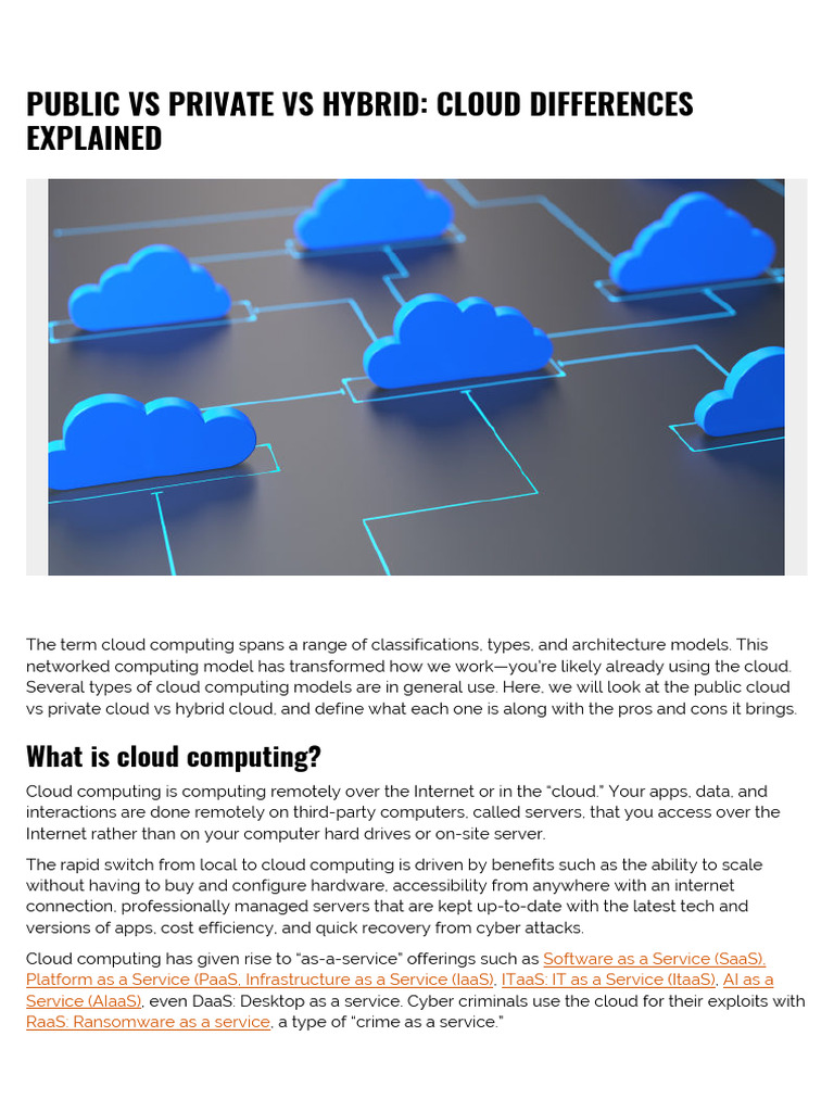 Public Vs Private Vs Hybrid Cloud Differences Explained | PDF | Cloud Computing | Software As A ...