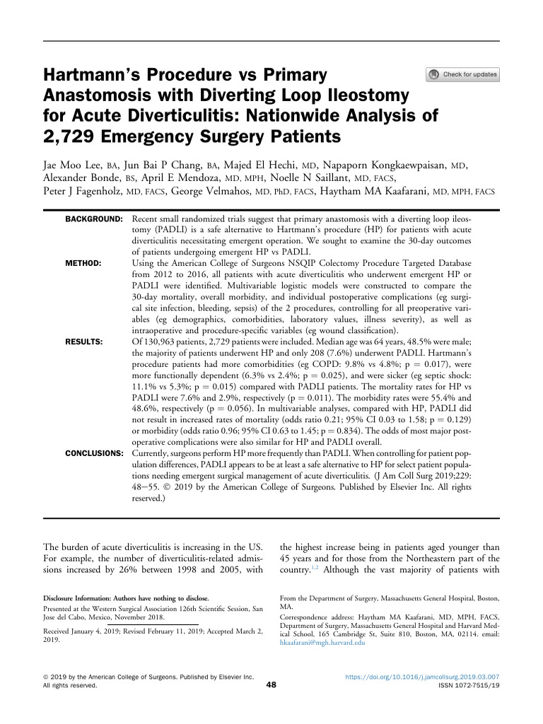 Hartmann's Procedure Vs Primary Anastomosis With Diverting Loop Ileostomy For Acute ...