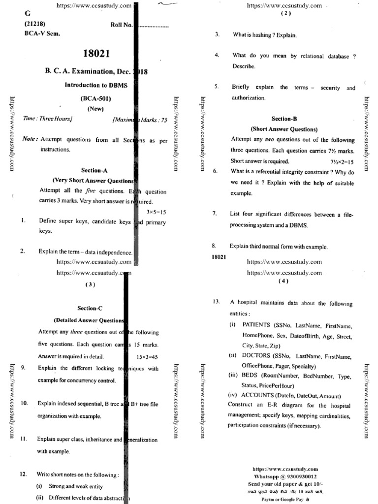 Bca 5 Sem Introduction To Dbms 18021 Dec 2018 | PDF