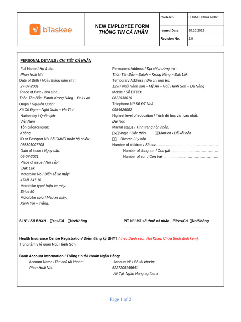 New Employee Form | PDF