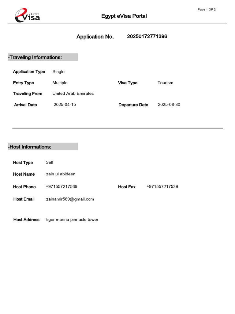 Egypt eVisa Application Details | PDF