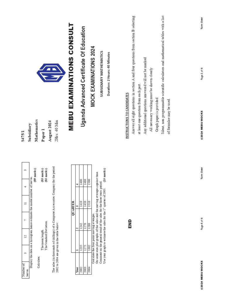 Mebu Sub Maths 2024 | PDF | Matrix (Mathematics) | Equations