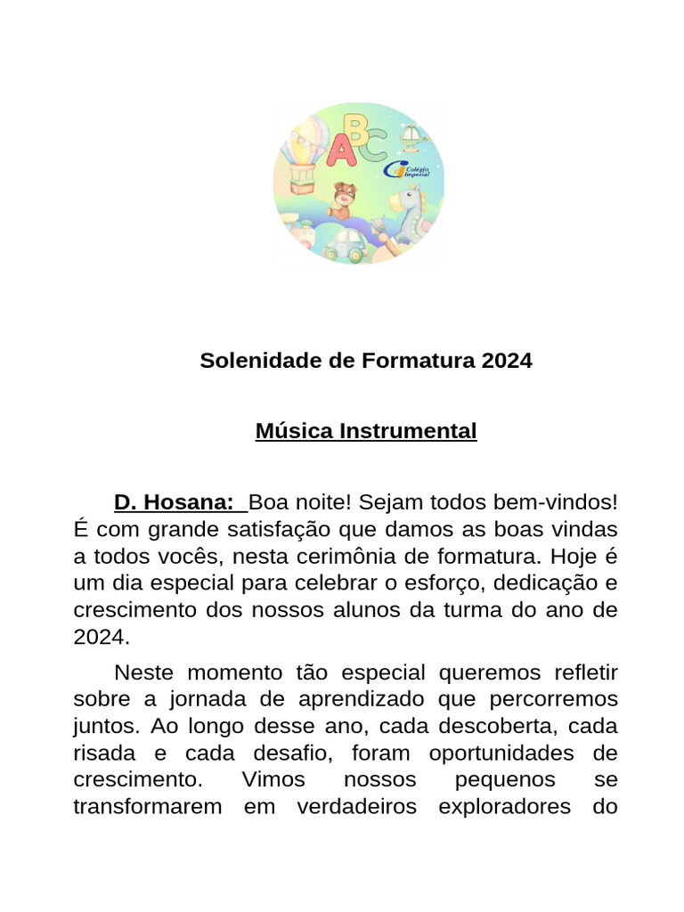 Roteiro Formatura 2024 | PDF | Amizade | Amor