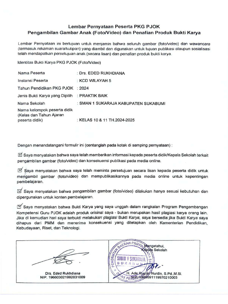 Lembar Pernyataan PKG PJOK 2024 | PDF