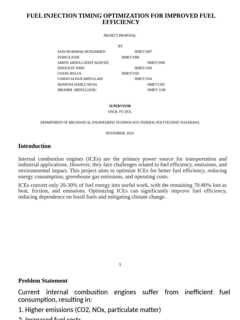 HND Project Proposal !!!-1 | PDF | Engines | Fuel Injection