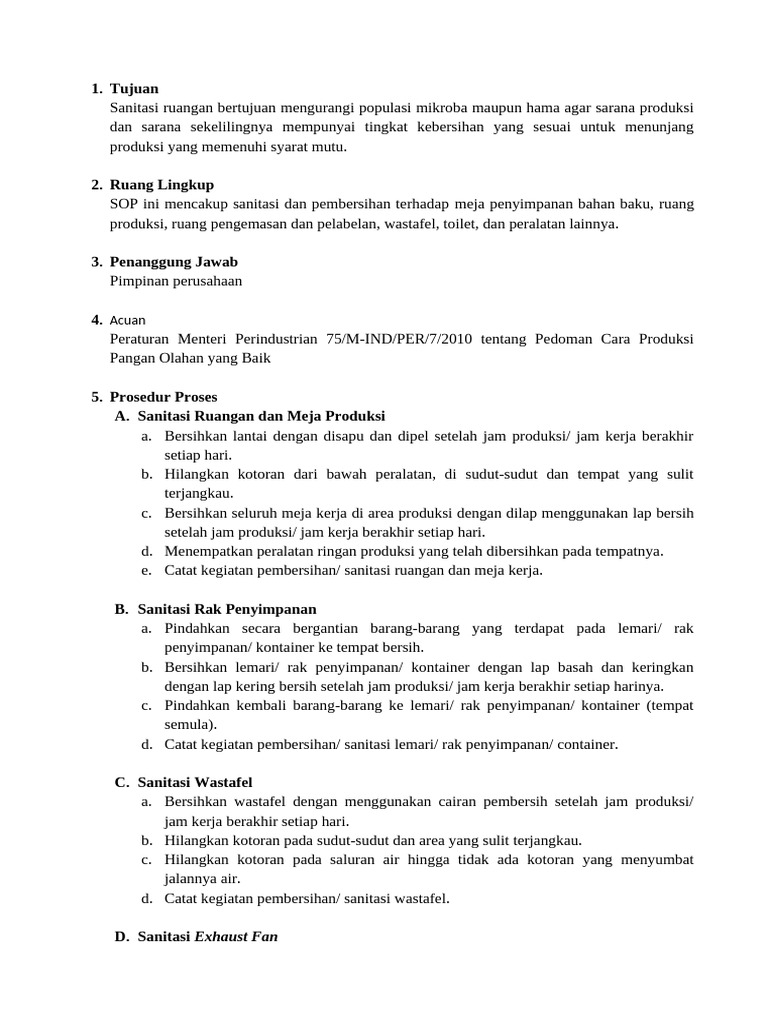 SOP Sanitasi Ruangan | PDF