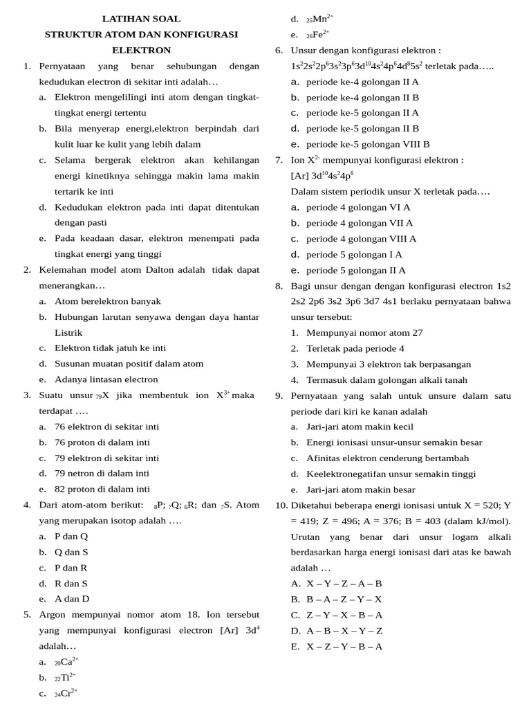 Latihan Soal HOTS Konfigurasi Elektron | PDF