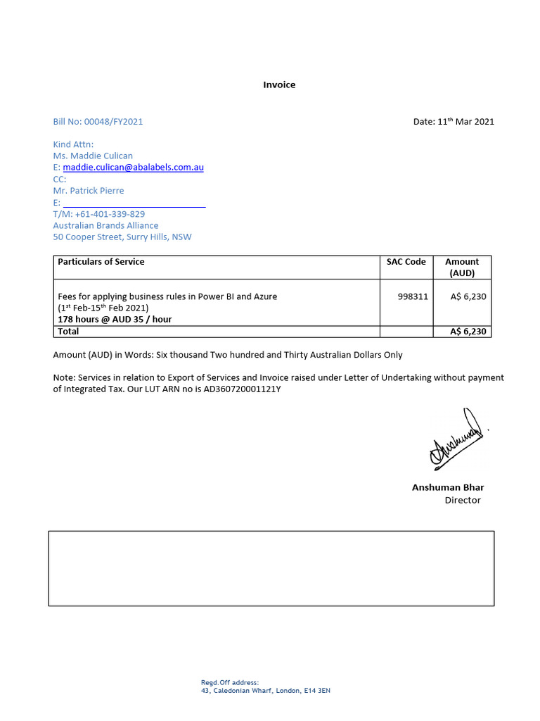Invoice Aays Advisory 1Feb-15Feb'2021 | PDF