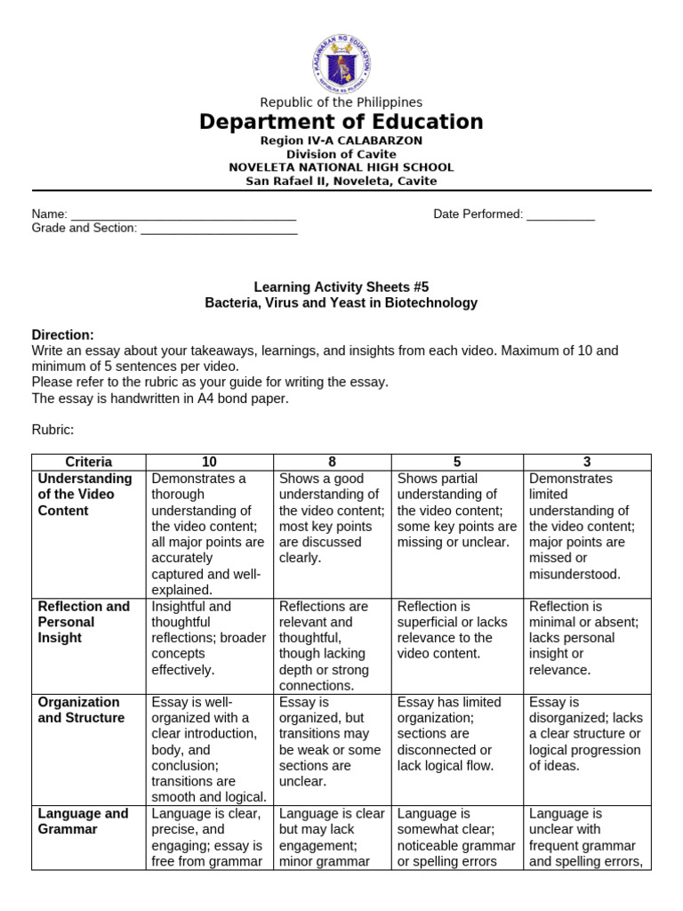 Q2 LAS #5 Bacteria, Virus and Yeast in Biotechnology | PDF | Human ...