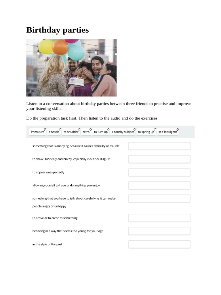 Birthday Party Conversations for Listening Skills | PDF