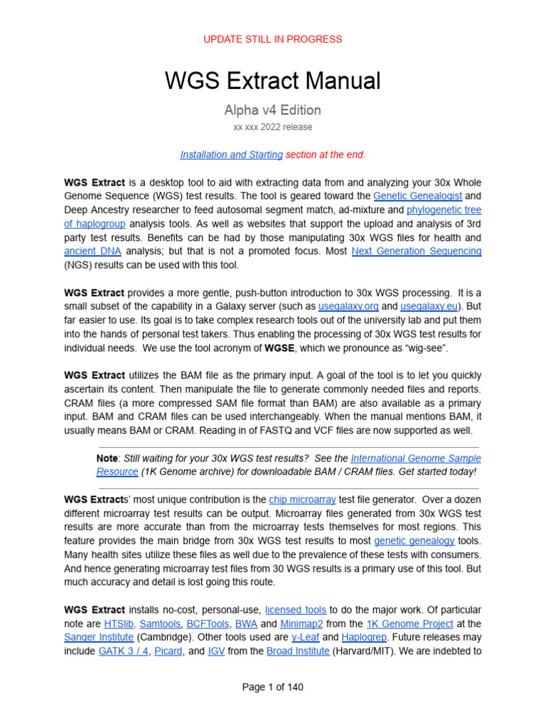 WGS Extract Manual: Alpha v4 Overview | PDF | Whole Genome Sequencing ...