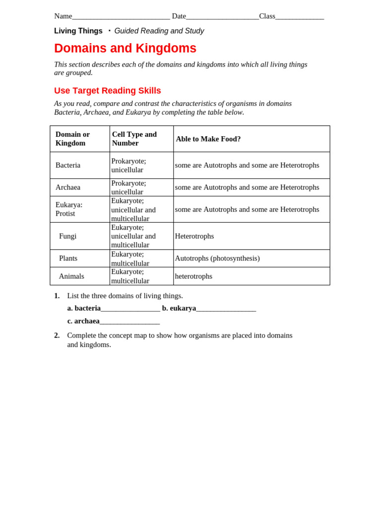 Domains and Kingdoms Notes Answers | PDF | Eukaryotes | Bacteria