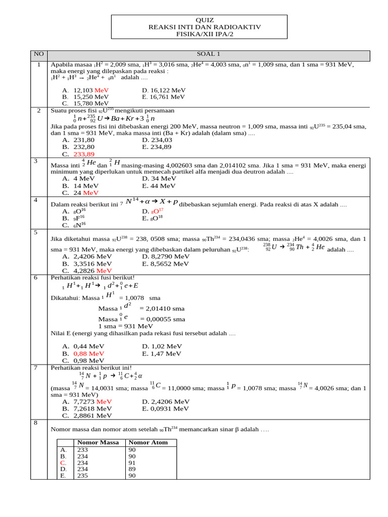 QUIZ Inti Atom Dan Radioaktif | PDF