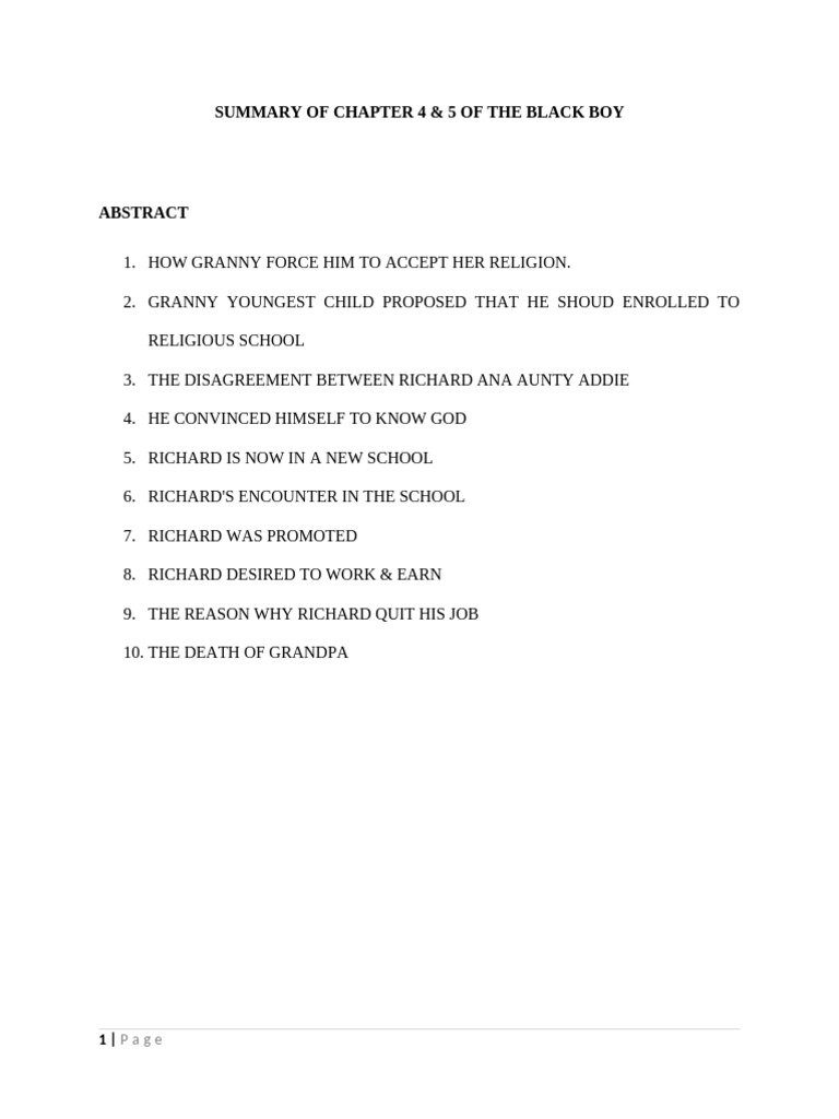 Summary of The Black Boy (Chapter 4 & 5) | PDF