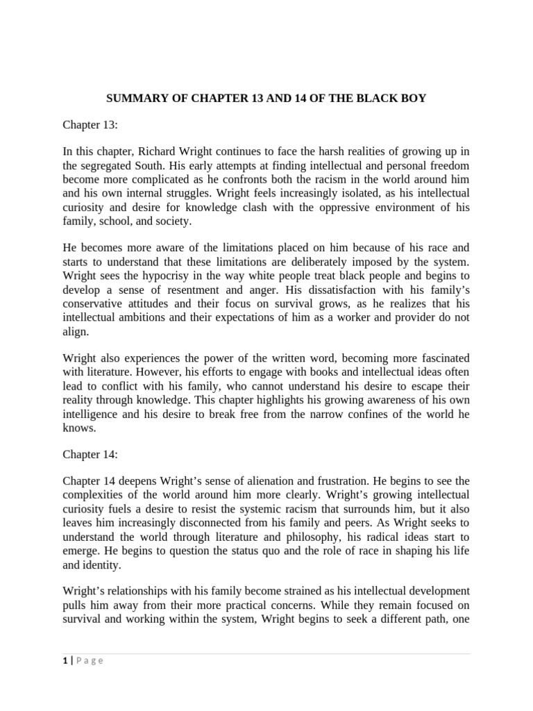 Summary of The Black Boy (Chapter 13 & 14) | PDF | Irony