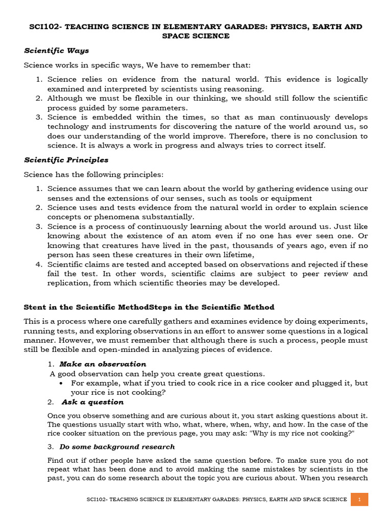 Sci102 Teaching Science in Elementary Garades Physics Earth and Space ...