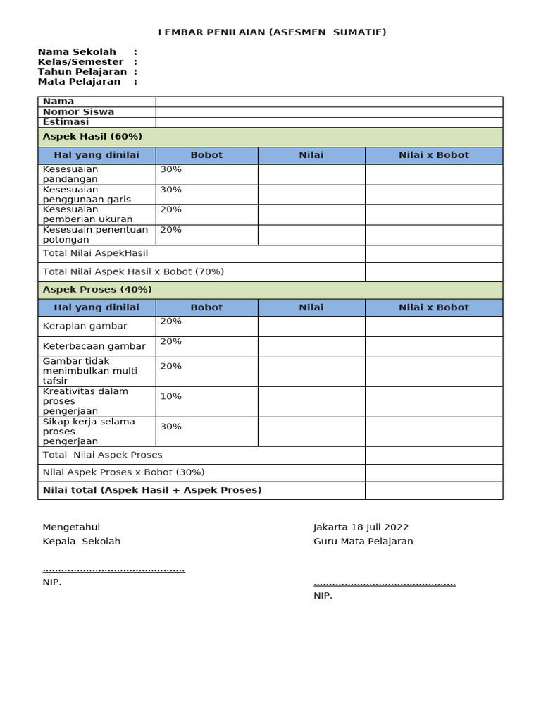 LEMBAR PENILAIAN (Asesmen Sumatif) | PDF