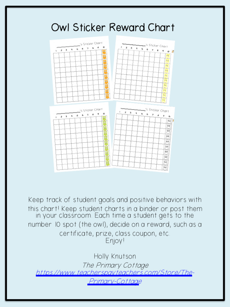 Owl Sticker Reward Chart for Students | PDF