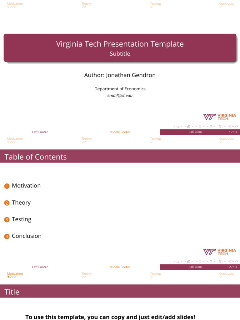 Virginia Tech Presentation Template Guide | PDF | Applied Mathematics