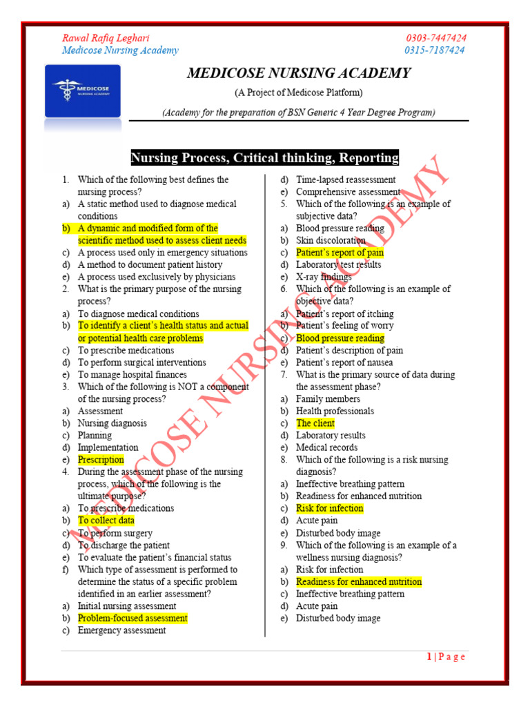 Fundamentals of Nursing-II (BSN 2nd Semester Full Book MCQS) | PDF ...