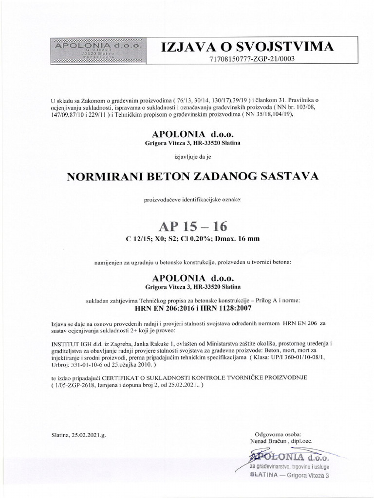 Izjava o Svojstvima c12-15 | PDF