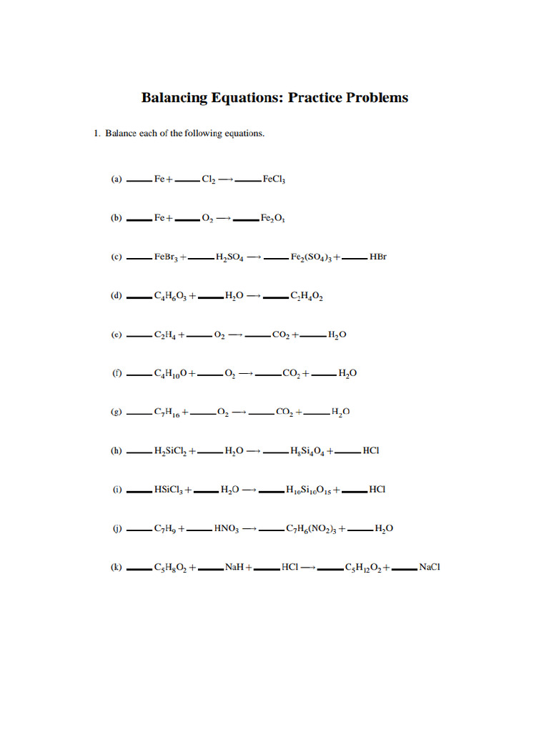 Balancing Equations Practice | PDF