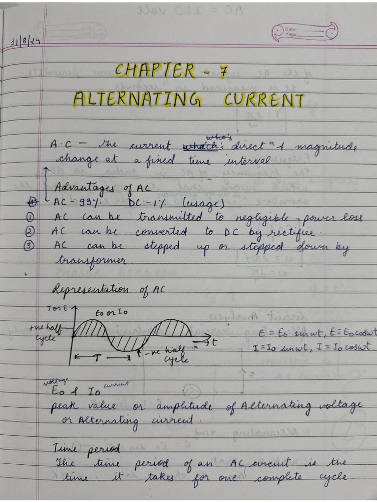 Chapter - 7 ALTERNATING CURRENT | PDF