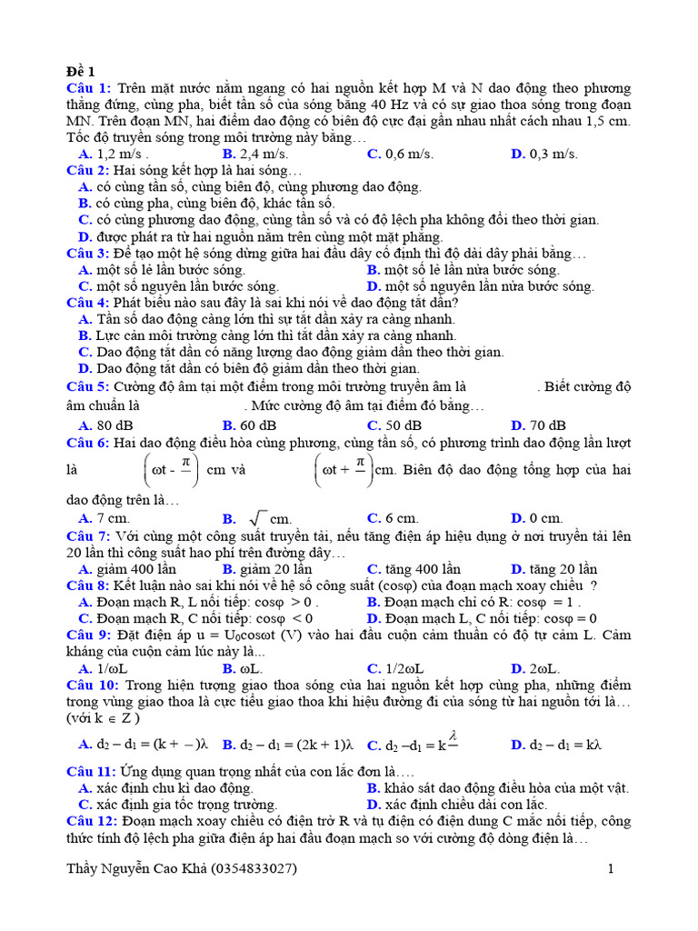 Đề ôn tập thi HK1 - 12 | PDF
