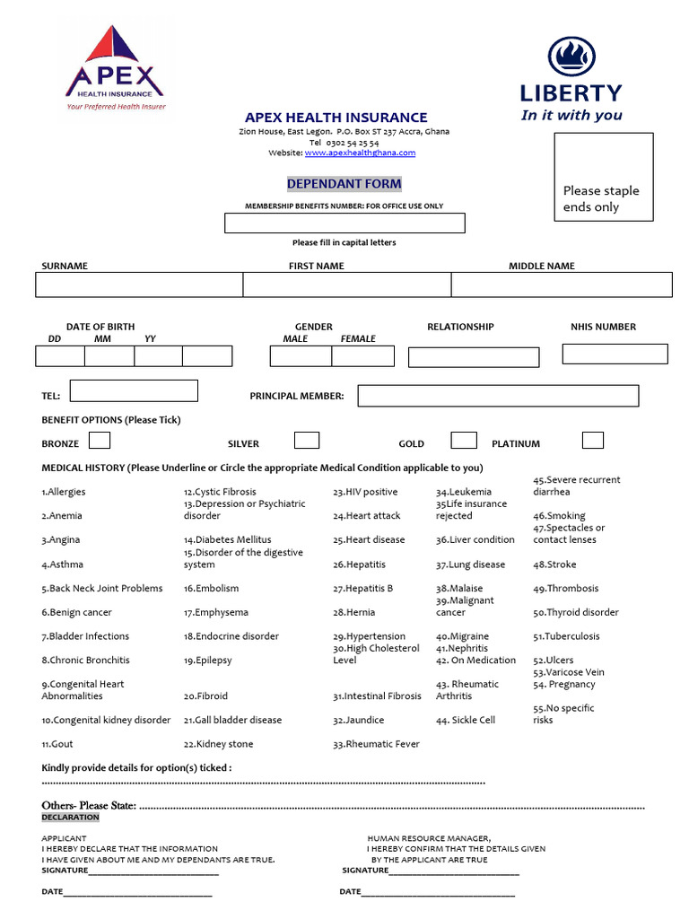 APEX -dependents application form | PDF | Hepatitis | Cancer
