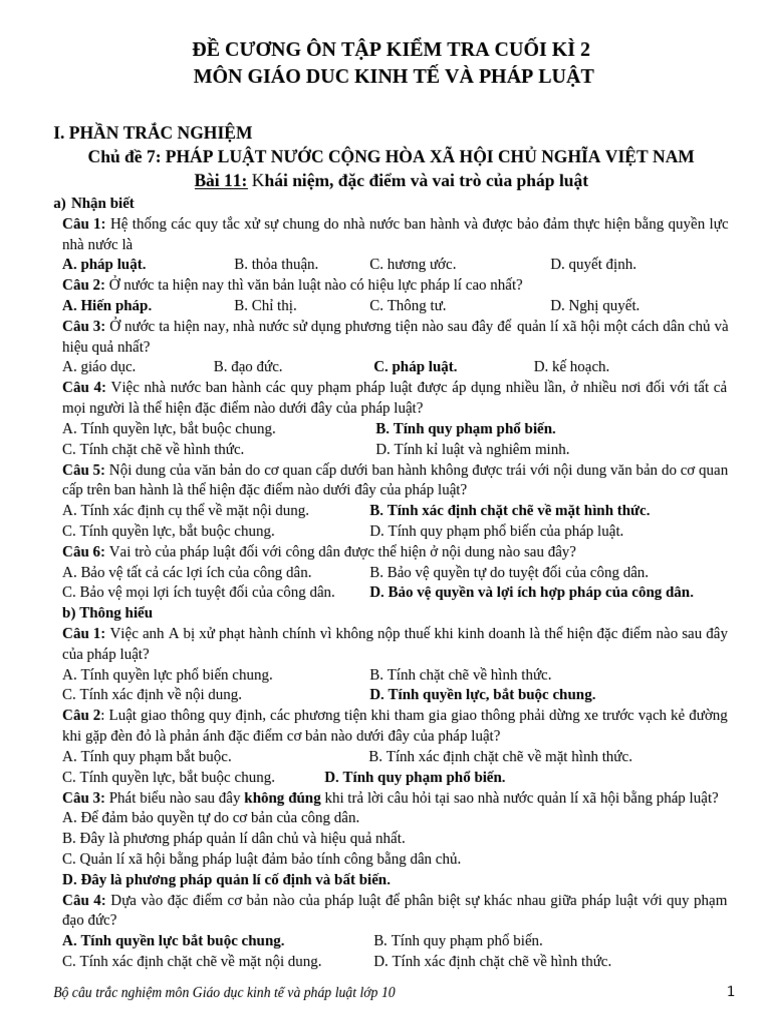 ĐỀ CƯƠNG ÔN TẬP CK2 KTPL 10 1 | PDF