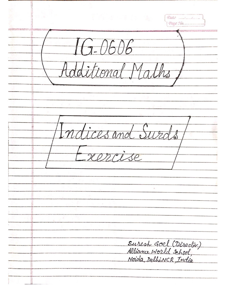 Ig 0606 Indices and Surds Exercise | PDF