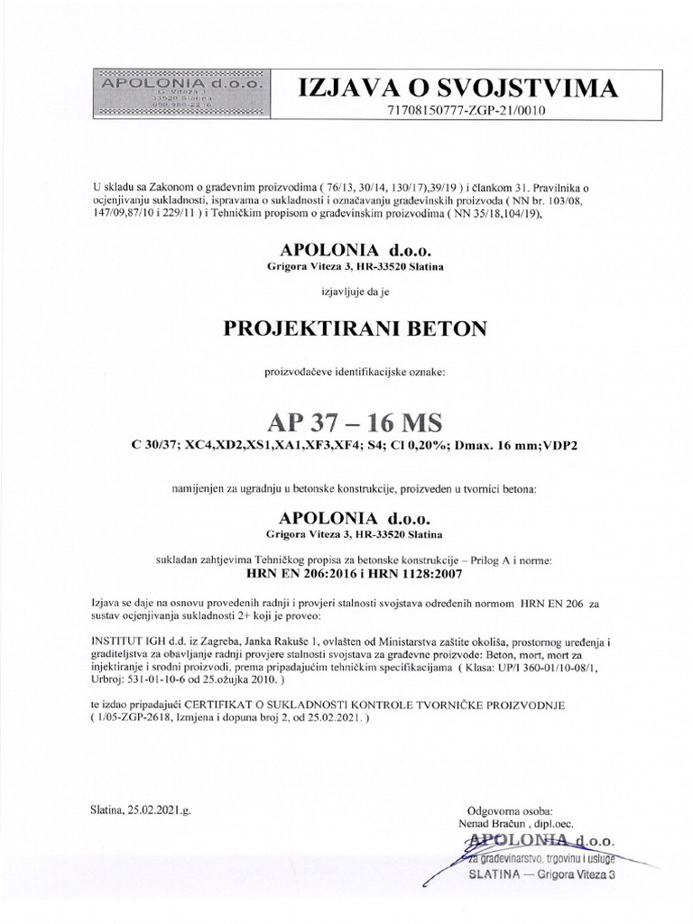 Izjava o Svojstvima c30-37 Ms | PDF