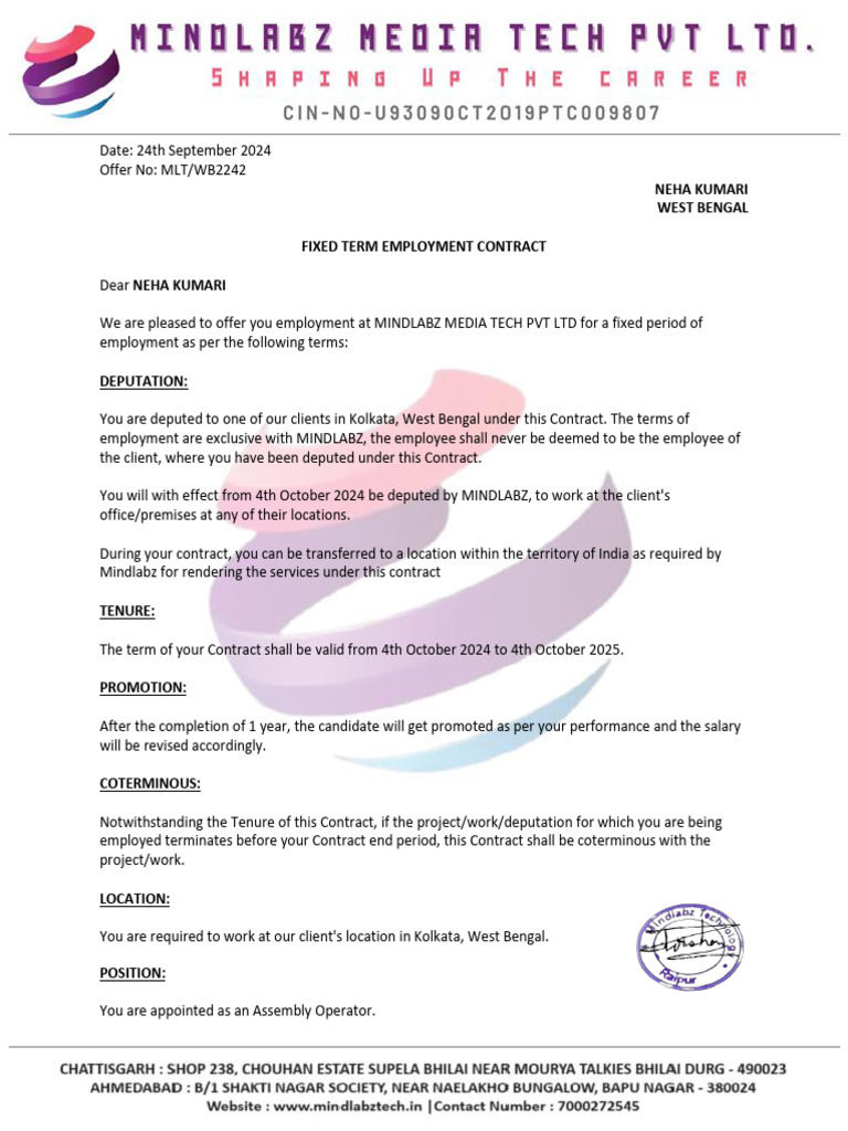 NEHA KUMARI | PDF | Employment | Salary