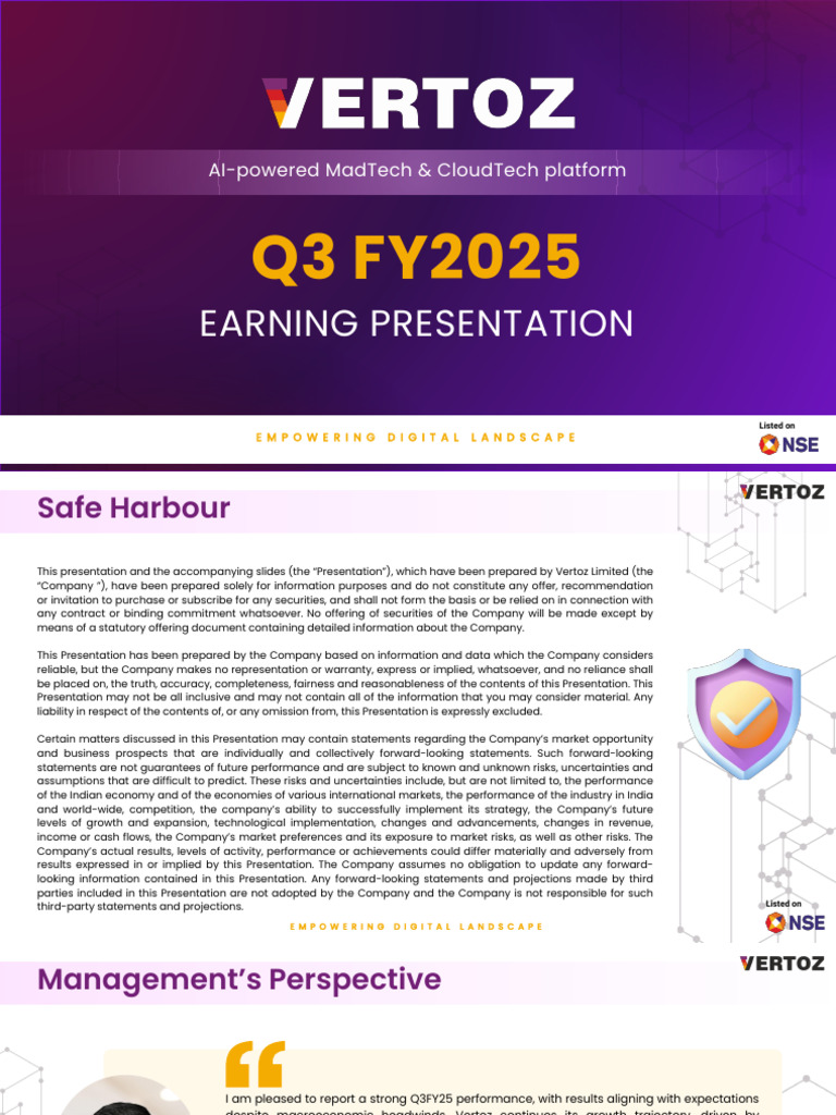 VERTOZ 12022025192323 InvestorPresentationQ3FY25 | PDF | Expense ...