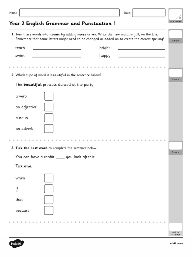 Year 2 English Grammar and Punctuation 1 | PDF