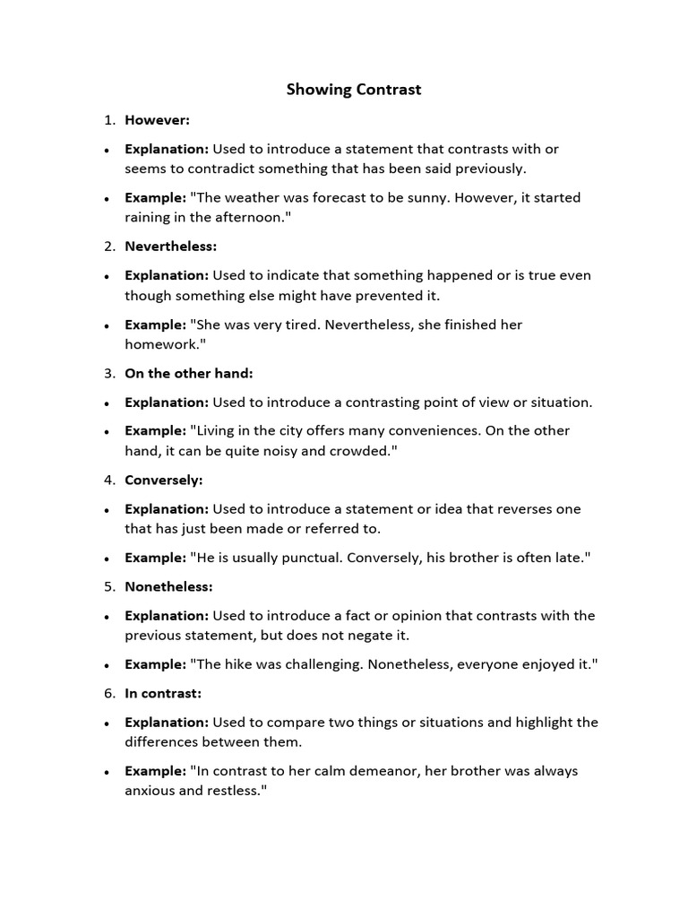 Contrast Transition Words Explained | PDF