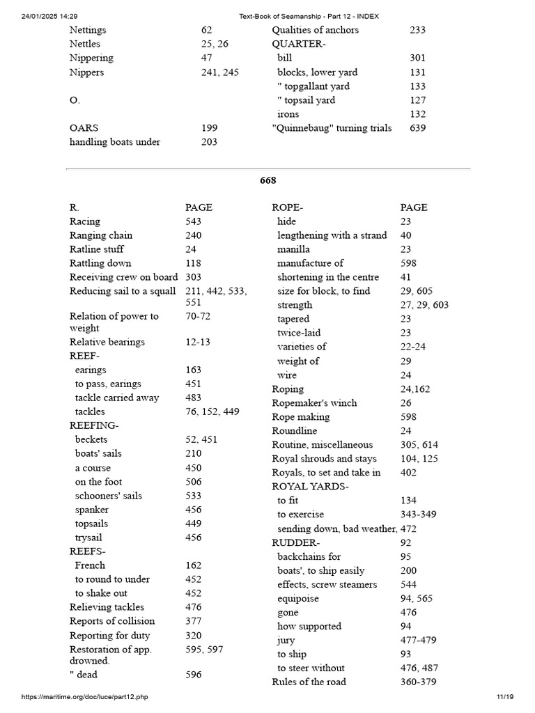 Seamanship Index for Sailors | PDF | Rigging | Sailing Ships