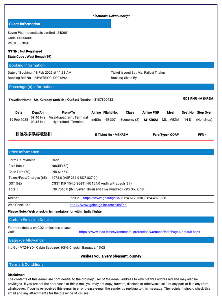 IndiGo Flight Booking Confirmation | PDF | Airlines | Aviation