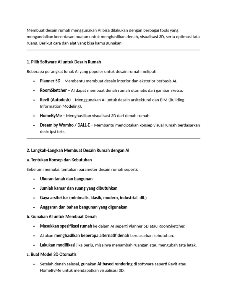 Membuat desain rumah menggunakan AI docx | PDF