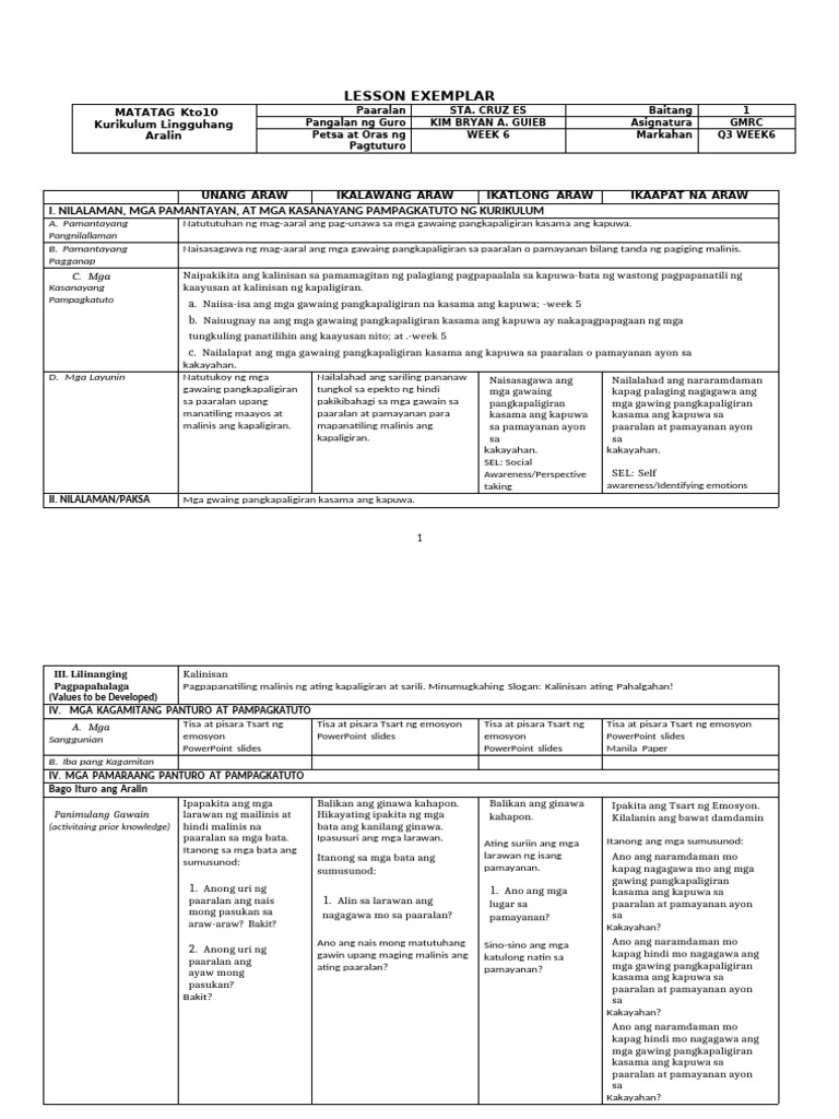 Week6 Lesson Exempar | PDF
