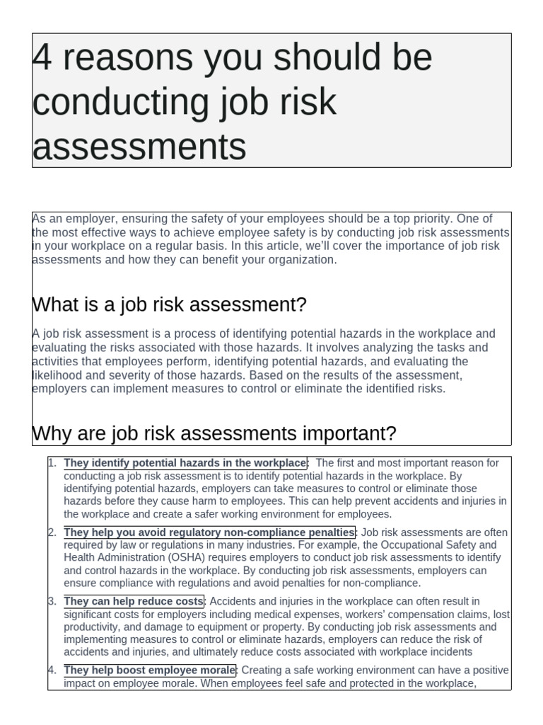 4 Reasons You Should Be Conducting Job Risk Assessments | PDF | Risk ...